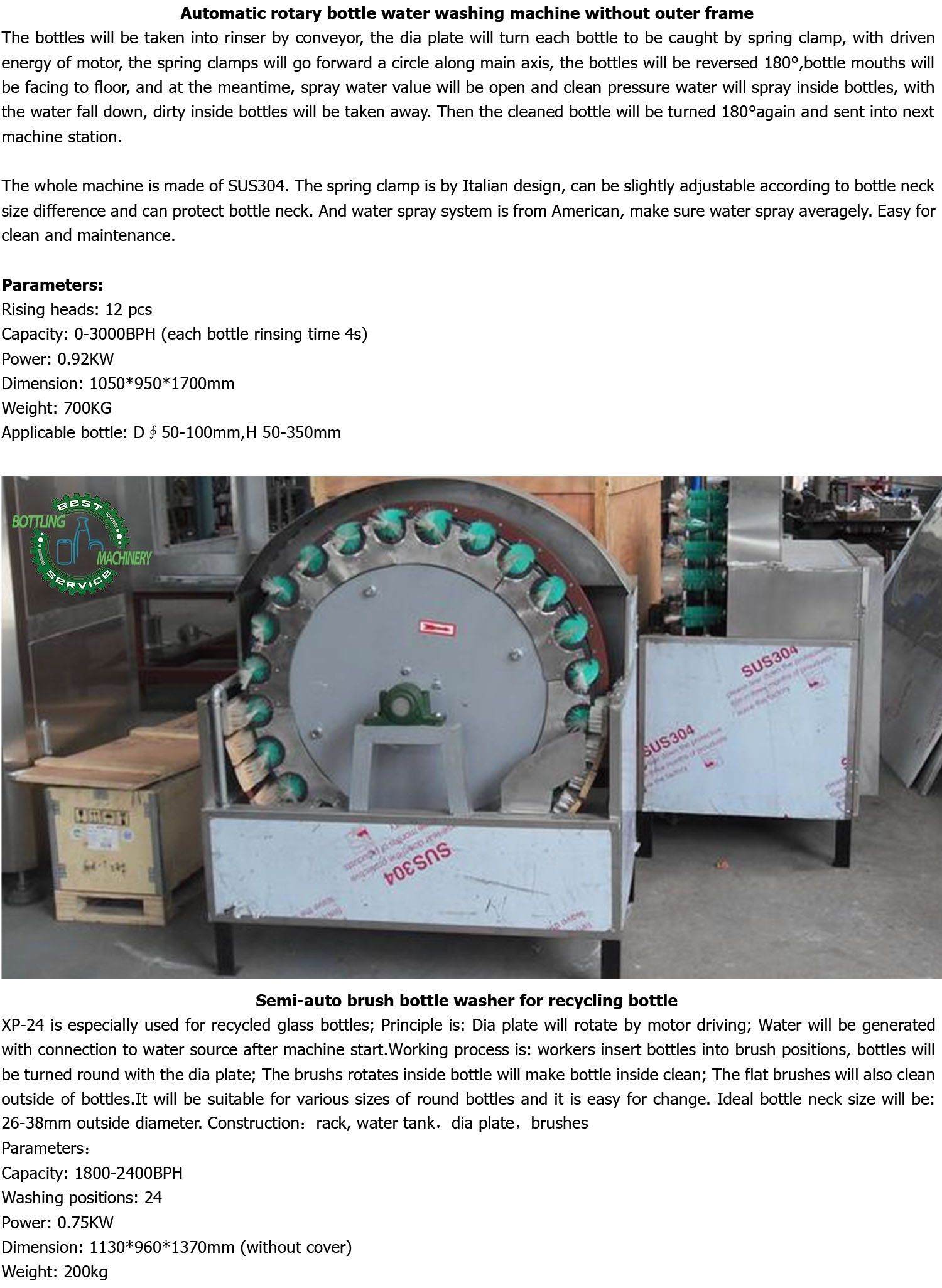 Semi automatic bottle washing machine 2000bph 24 head rotary water ...